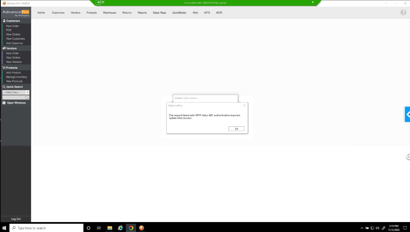 The request failed with HTTP status 407: authenticationrequired.System.Web.Services